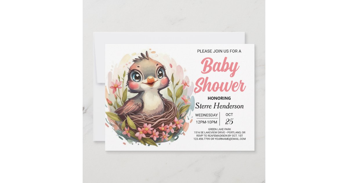Chic Songbird Woodland Bird Baby Shower Invitation | Zazzle