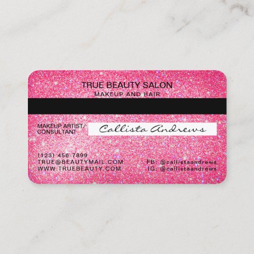 Chic Sparkly Neon Pink Glitter Credit Card Makeup | Zazzle