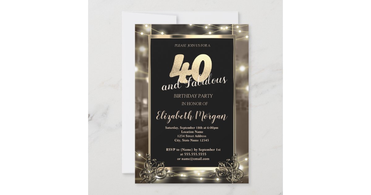 Chic String Lights 40th Birthday Party Invitation | Zazzle