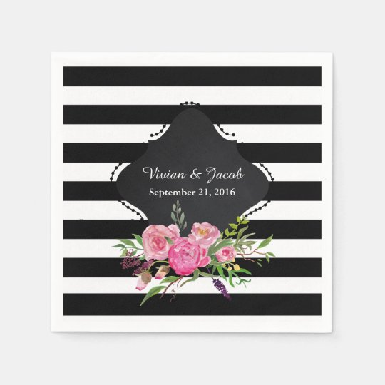 Chic Stripes And Peonies Wedding Napkin