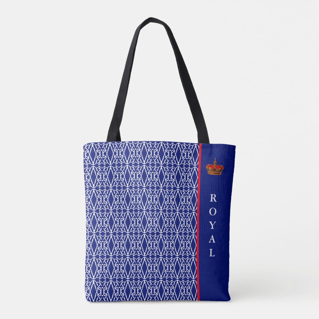 Chic stylish diamond pattern in blue & white tote bag | Zazzle