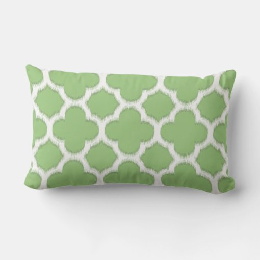 Chic Summer Green Moroccan Ikat Quatrefoil Pattern Lumbar Pillow | Zazzle