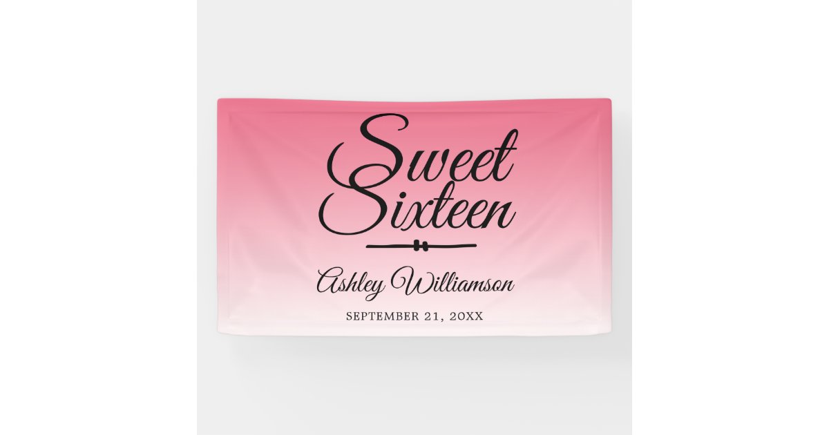 Chic Summer Pink Ombre Sweet 16 16th Birthday Banner | Zazzle
