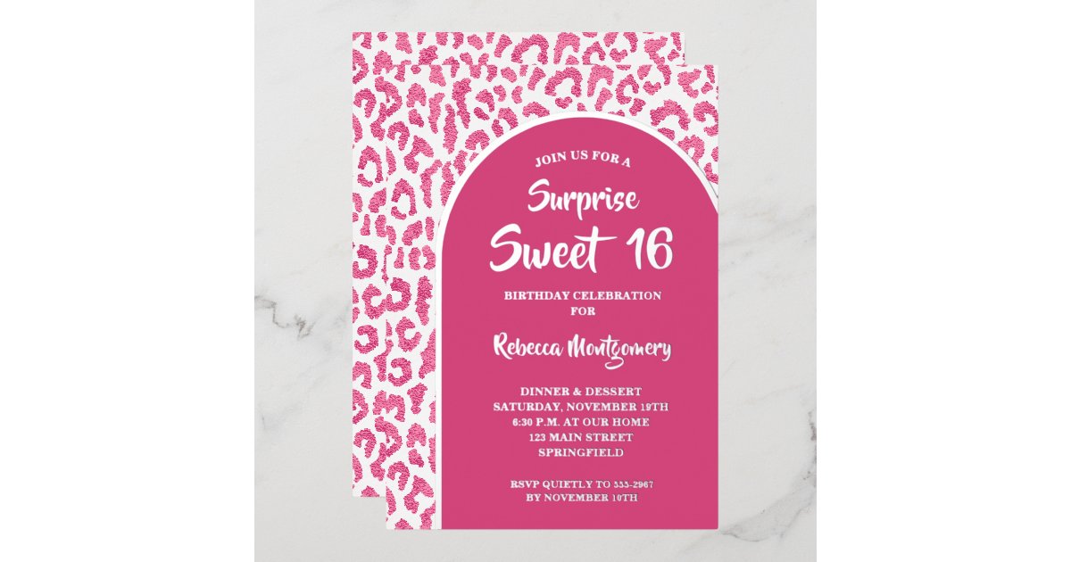 Chic Sweet 16 Leopard Print Birthday Silver Foil Invitation | Zazzle