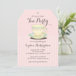 Chic Teacup on Pink Birthday Tea Party Invitation | Zazzle