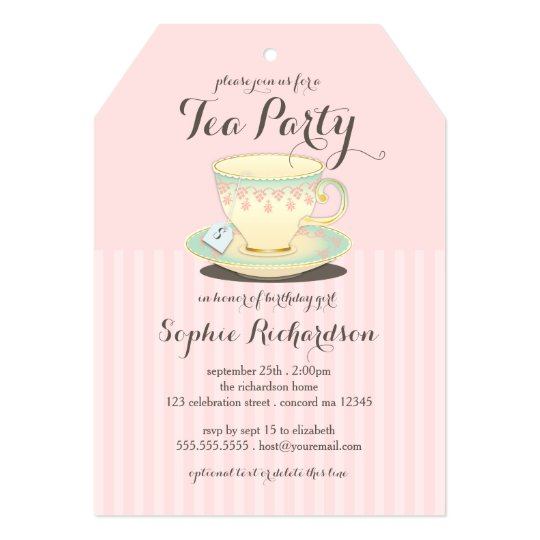 Chic Teacup on Pink Birthday Tea Party Invitation | Zazzle.com