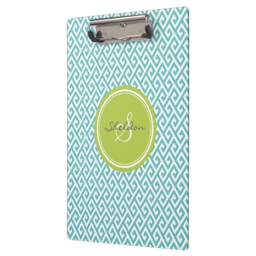 Chic teal abstract geometric pattern monogram clipboard | Zazzle