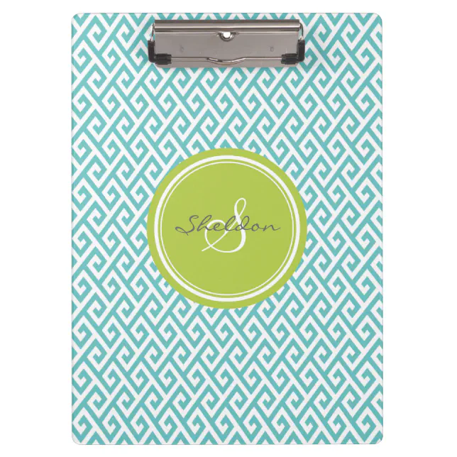 Chic teal abstract geometric pattern monogram clipboard | Zazzle