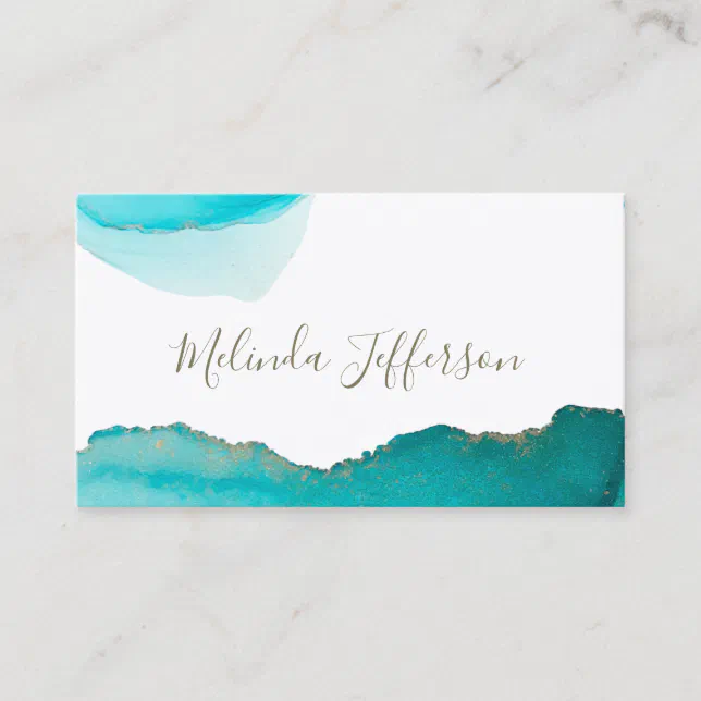Chic Teal and Gold Abstract Ink Art Business Card | Zazzle