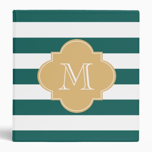 Chic Teal and Gold Striped Custom Monogram Binder | Zazzle