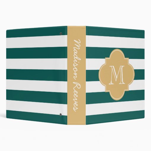 Chic Teal and Gold Striped Custom Monogram Binder | Zazzle
