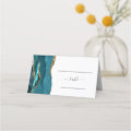 Chic Teal Blue Gold Agate Wedding Table Place Card | Zazzle