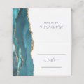 Chic Teal Blue Gold Agate Wedding Table Place Card | Zazzle