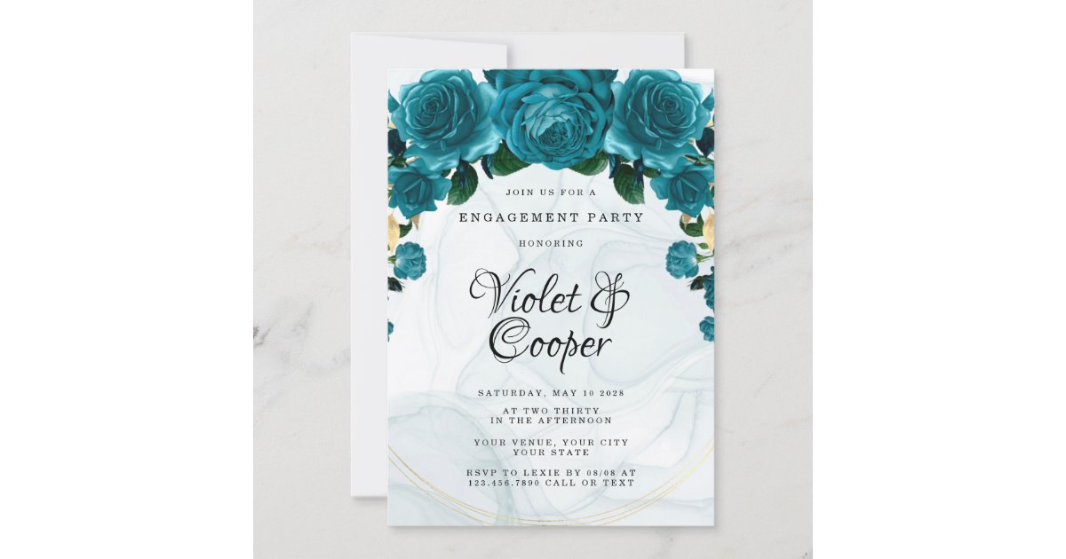 Chic Teal Gold Geometric Ethereal Engagement Party Invitation | Zazzle