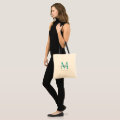 Chic Teal Green Black Monogram Initial Script Name Tote Bag | Zazzle