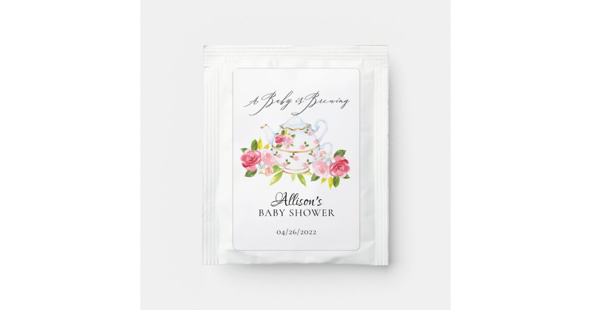Chic Teapot Floral Baby Shower Tea Bag Drink Mix | Zazzle