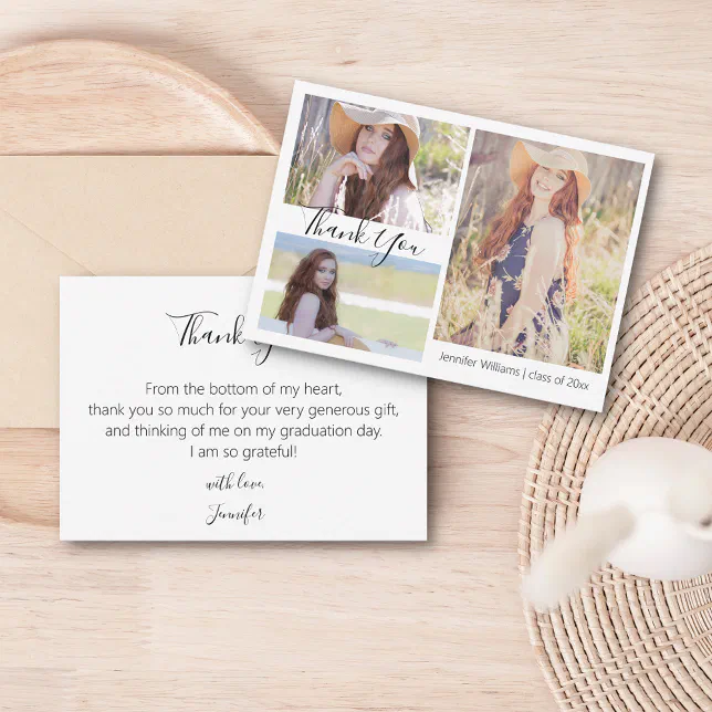 chic thank you graduation 3 photos collage note | Zazzle