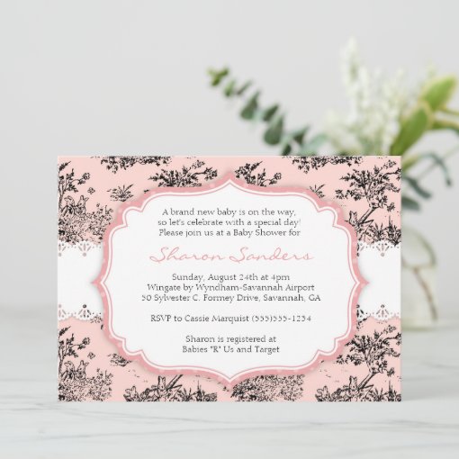 CHIC TOILE Baby Shower Invitation - Pink | Zazzle