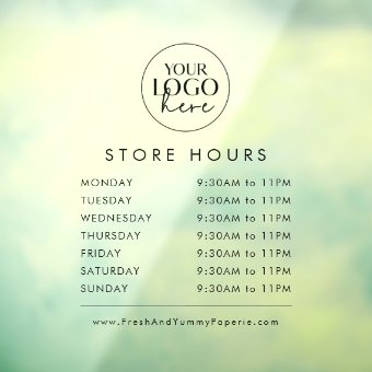 Chic Transparent Business Logo Store Hours Window Cling | Zazzle