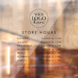 Chic Transparent Business Logo Store Hours Window Cling | Zazzle