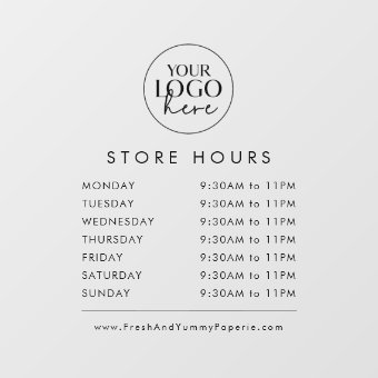 Chic Transparent Business Logo Store Hours Window Cling | Zazzle