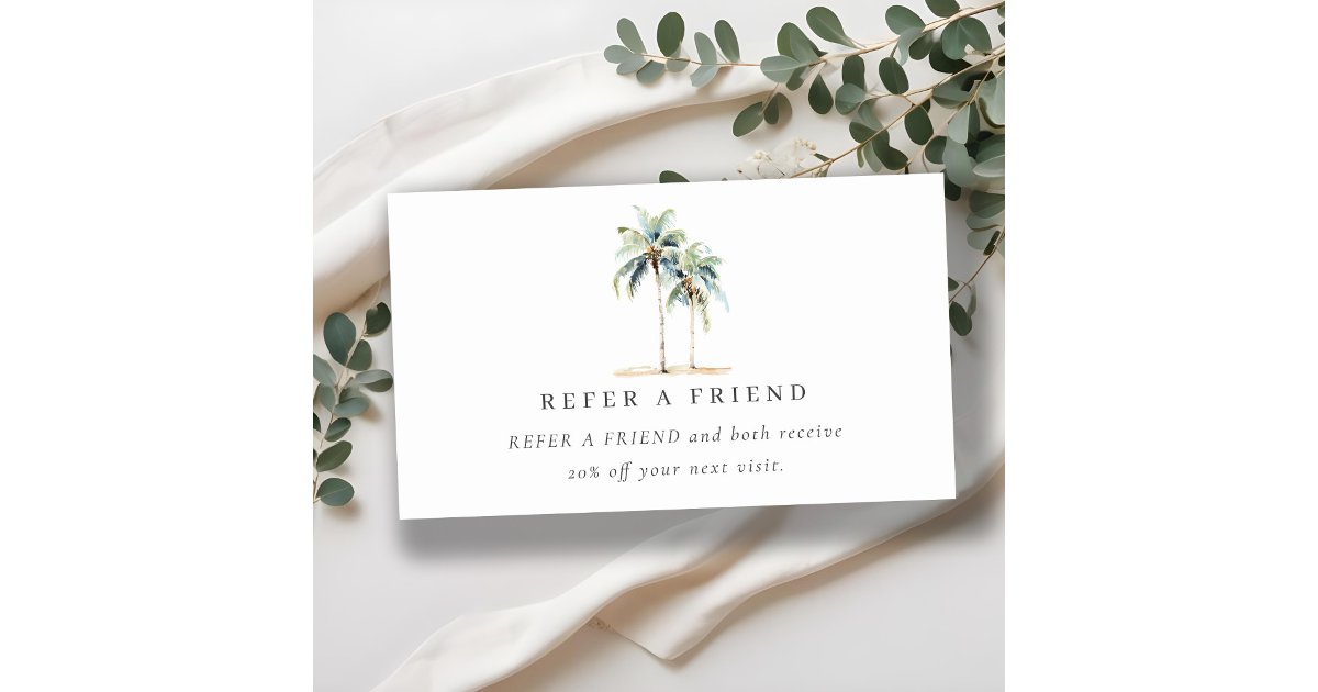 Chic Tropical Coastal Palm Trees Refer A Friend Business Card | Zazzle