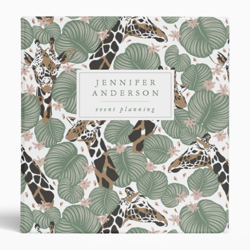 Chic Tropical Leaves & Giraffes Personalized 3 Ring Binder | Zazzle