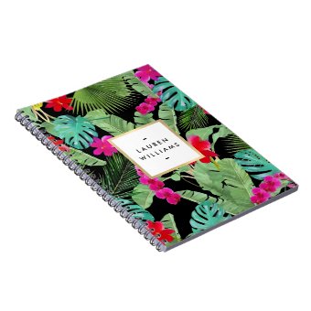 Chic Tropical Print Watercolor Black Notebook | Zazzle
