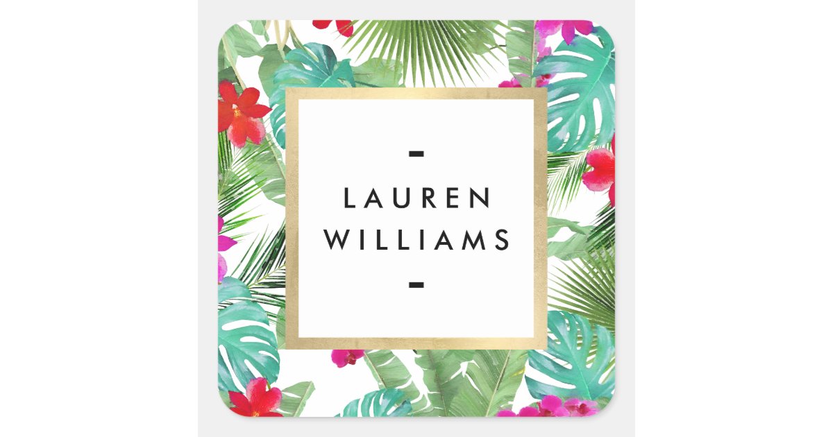 Chic Tropical Print Watercolor Designer Square Sticker | Zazzle