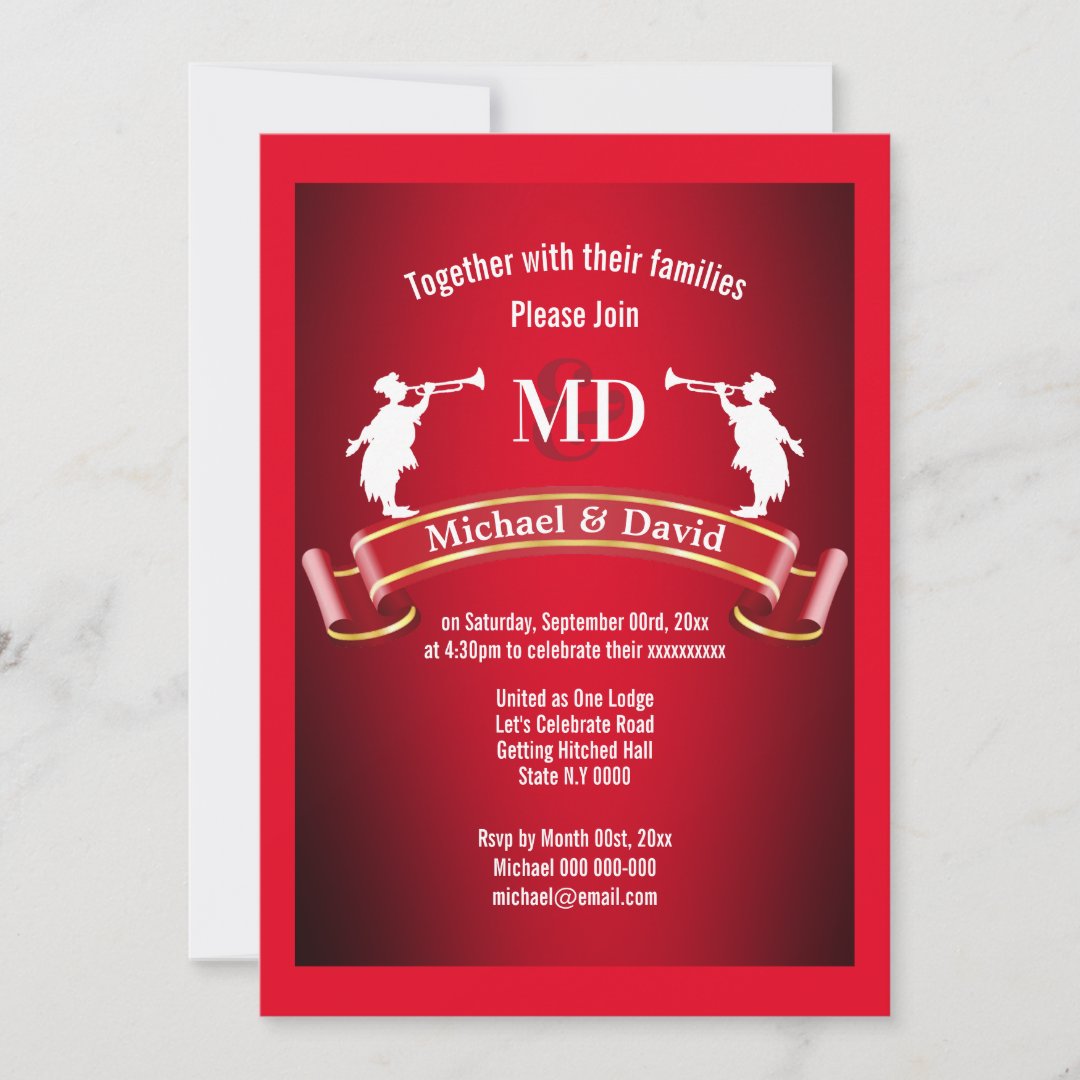 Chic trumpet blowers formal banner wedding invitation | Zazzle