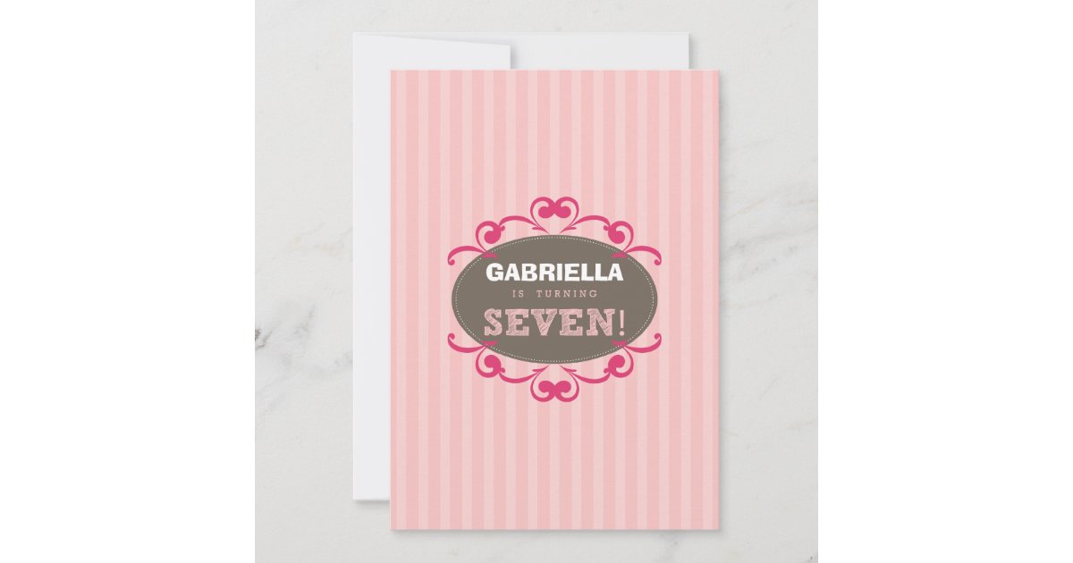 Chic Turning 7 Birthday Party Invitation (pink) | Zazzle