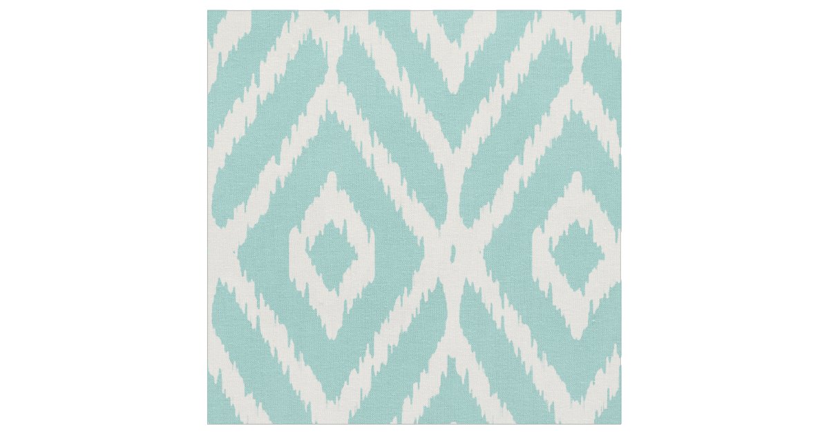 Chic turquoise ikat tribal diamond pattern fabric | Zazzle