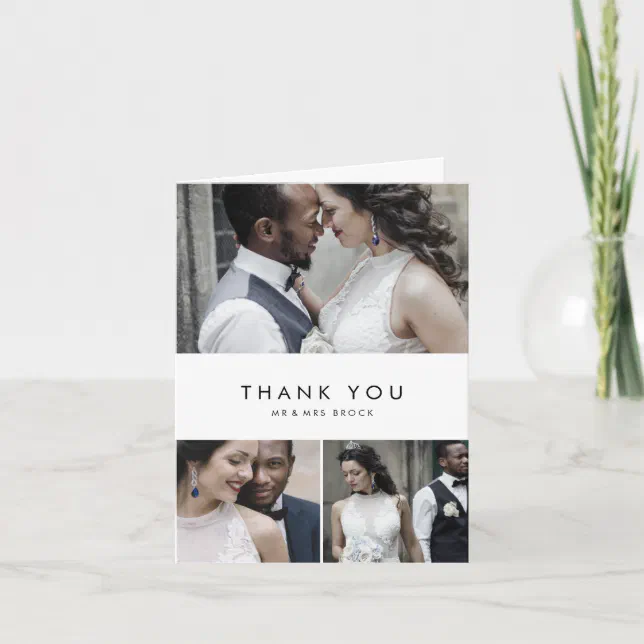 Chic Typography 3 Photo Collage Thank You Card | Zazzle