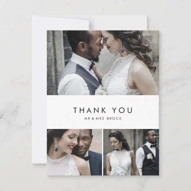 Chic Typography 3 Photo Collage Thank You Card | Zazzle