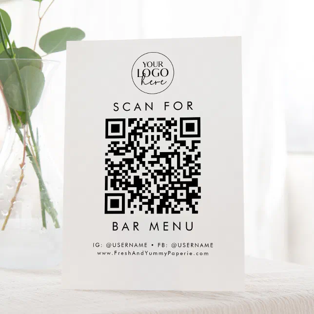 Chic Typography Business Logo Bar Menu QR Code Pedestal Sign | Zazzle