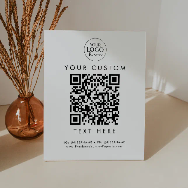 Chic Typography Business Logo Custom QR Code Pedestal Sign | Zazzle