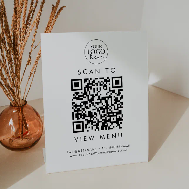 Chic Typography Business Logo Menu QR Code Pedestal Sign | Zazzle
