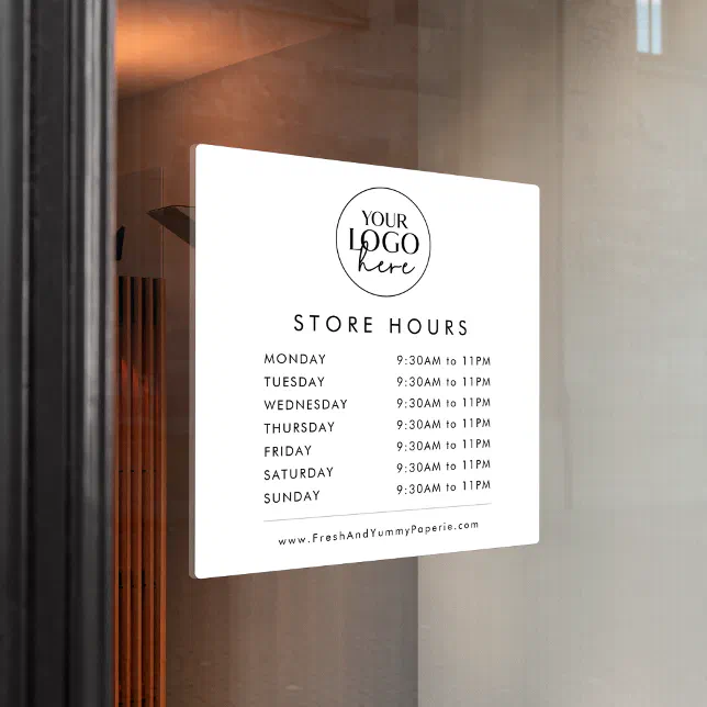 Chic Typography Business Logo Store Hours Window Cling | Zazzle