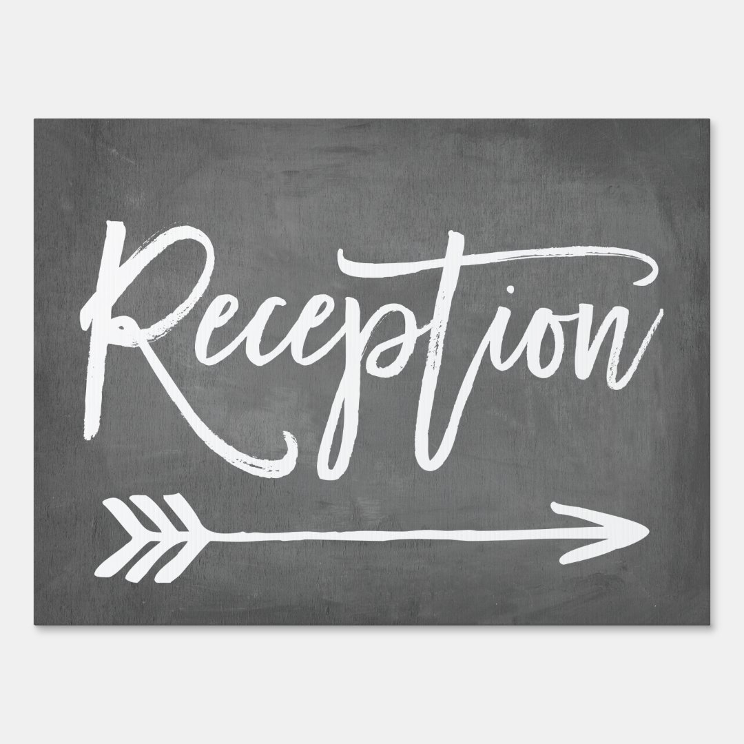 Chic Typography Chalkboard Reception Arrow Sign | Zazzle