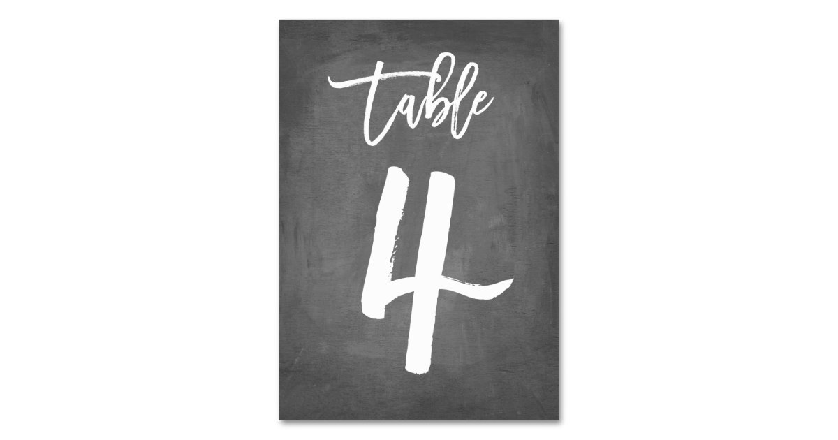 Chic Typography Chalkboard Table Number | Table 4 | Zazzle