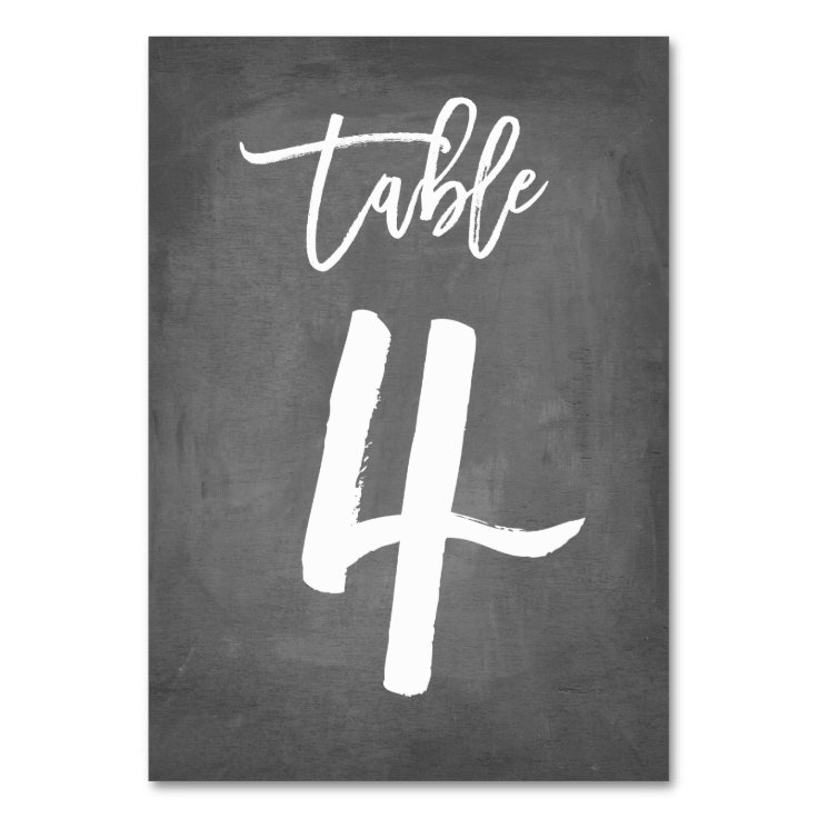 Chic Typography Chalkboard Table Number | Table 4 | Zazzle