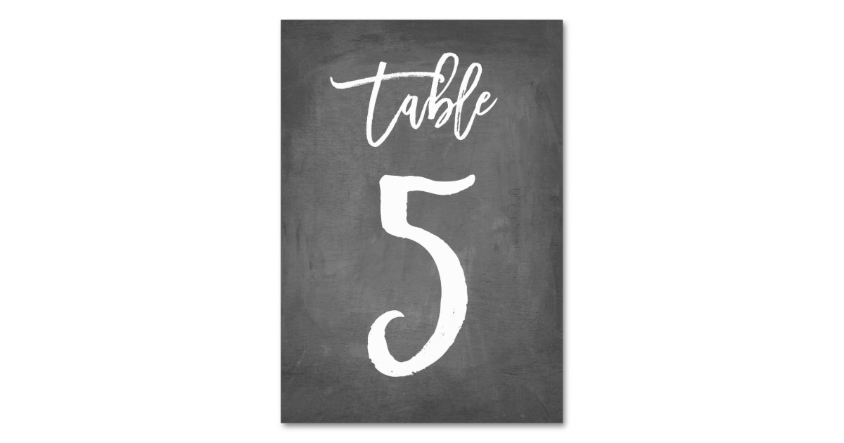 Chic Typography Chalkboard Table Number | Table 5 | Zazzle