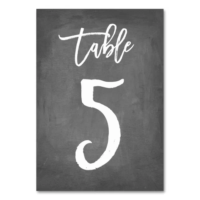 Chic Typography Chalkboard Table Number | Table 5 | Zazzle