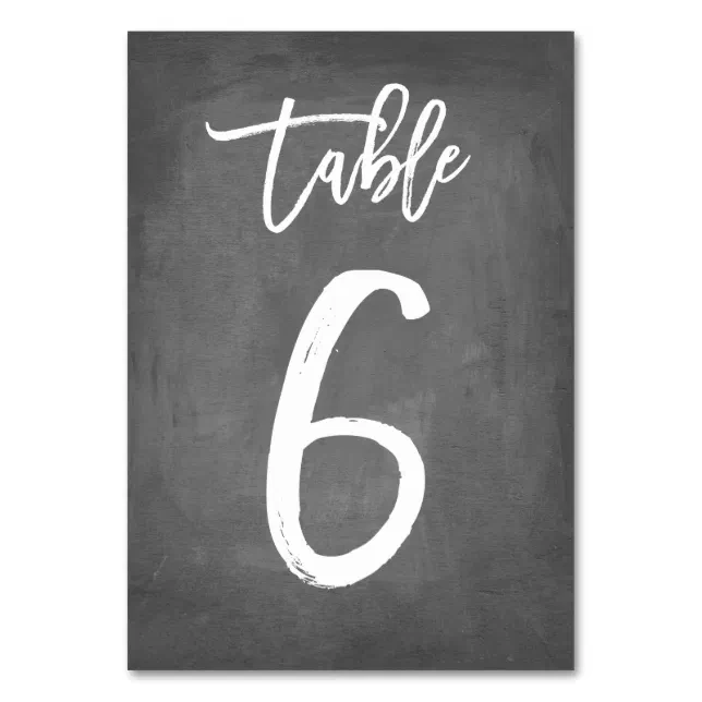 Chic Typography Chalkboard Table Number | Table 6 | Zazzle