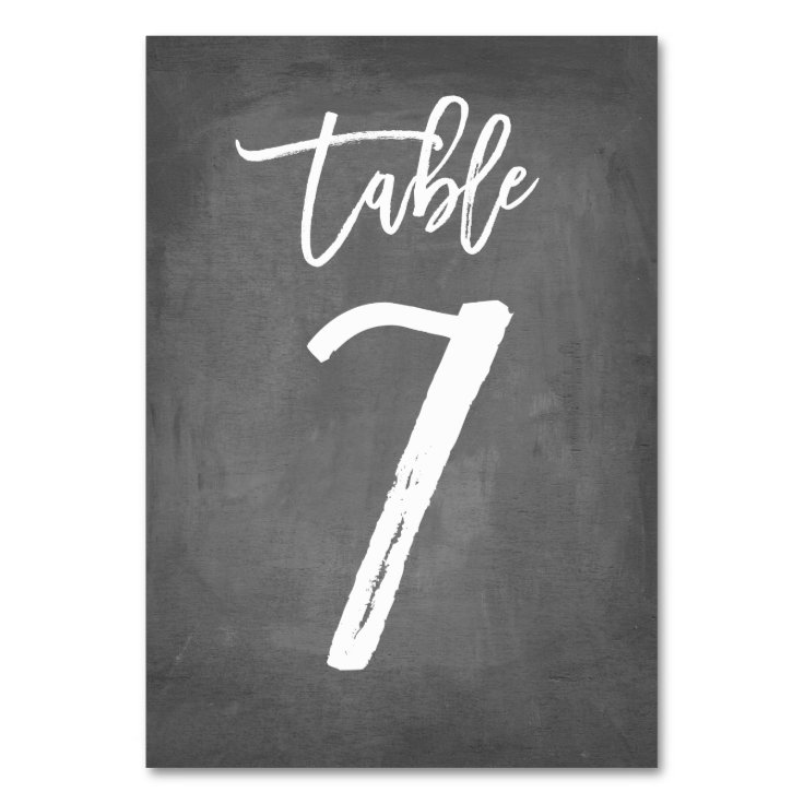 Chic Typography Chalkboard Table Number | Table 7 | Zazzle
