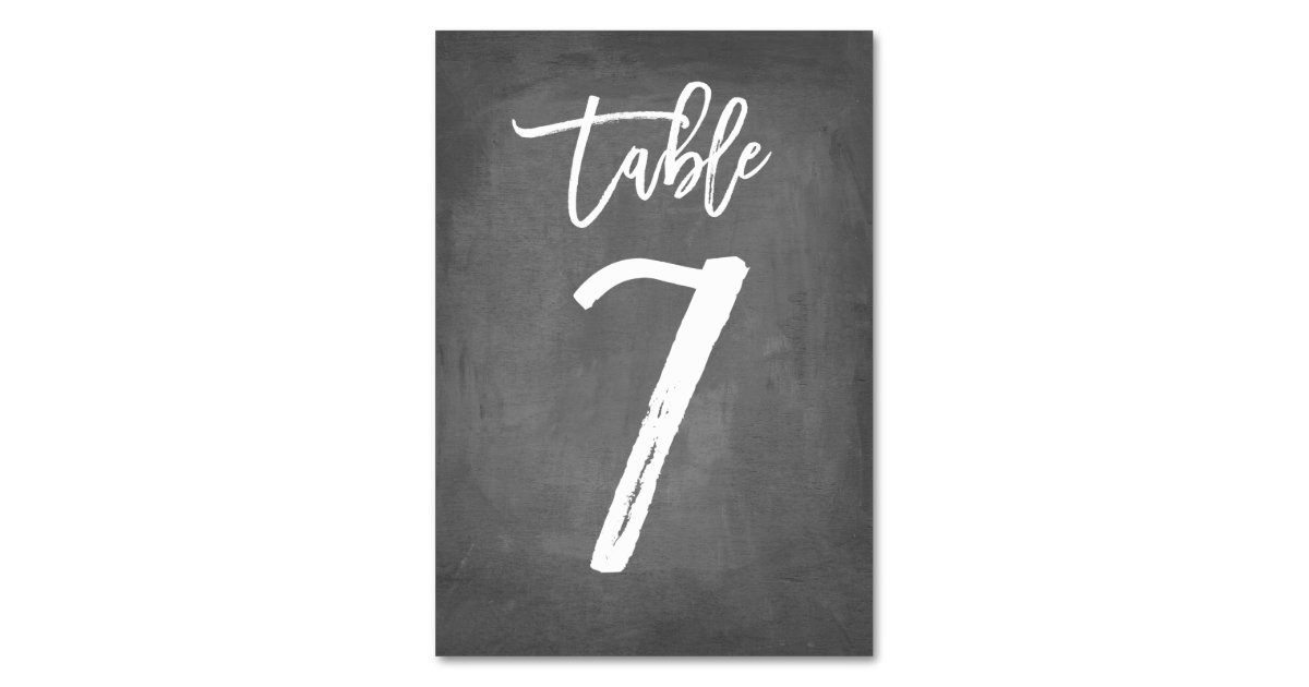 Chic Typography Chalkboard Table Number | Table 7 | Zazzle
