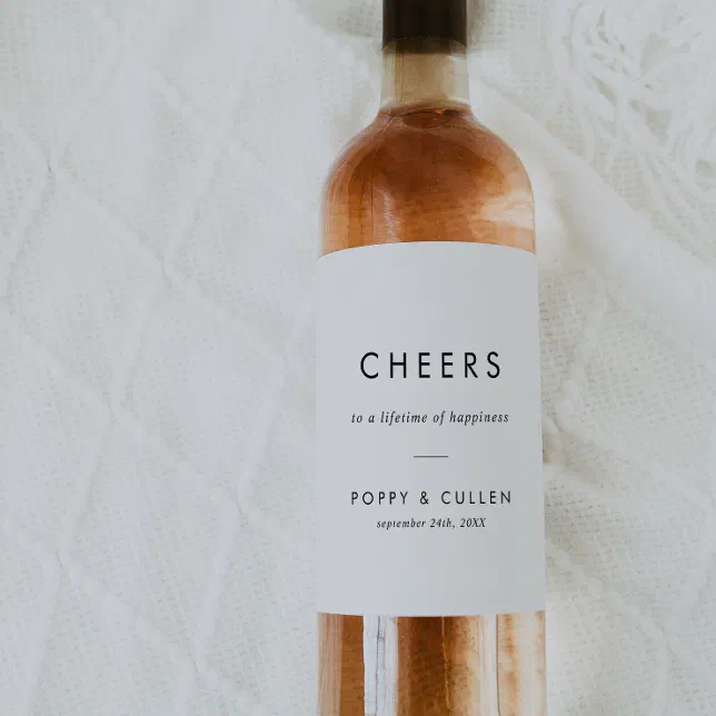 Chic Typography Cheers Wedding Wine Labels | Zazzle