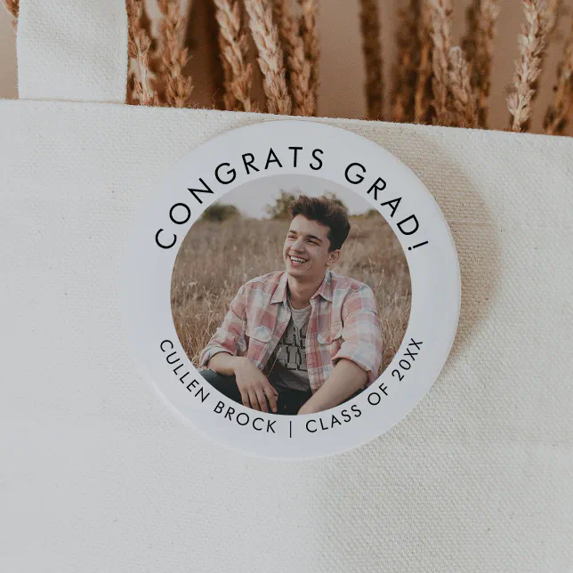 Chic Typography Congrats Grad Photo Graduation Button | Zazzle