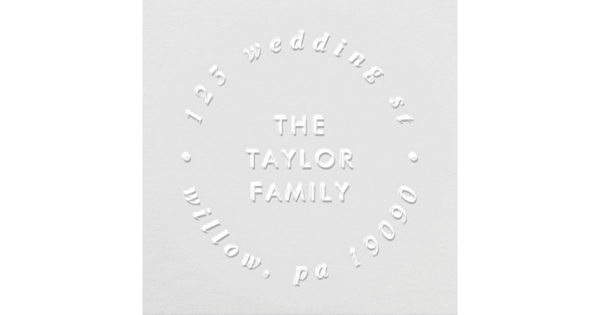 Chic Typography Family Name Circular Address Embosser | Zazzle