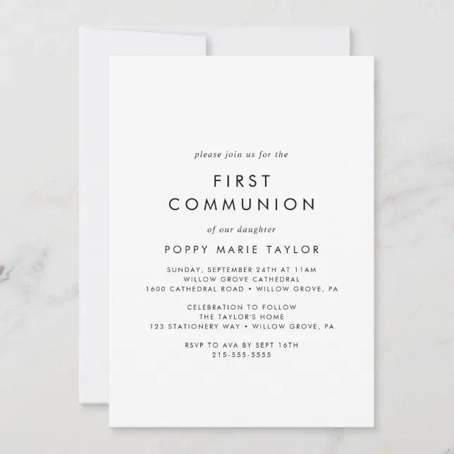 Chic Typography First Communion Invitation | Zazzle